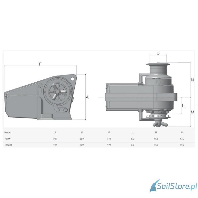 Pozioma winda kotwiczna - Cayman 12V, aluminium, ISO 4565, kabestan ...